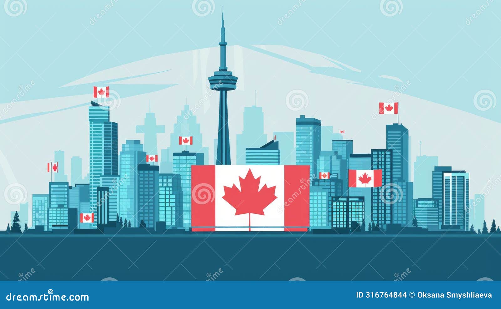 Vibrant Toronto Skyline Illustration with Canadian Flags Stock Photo ...
