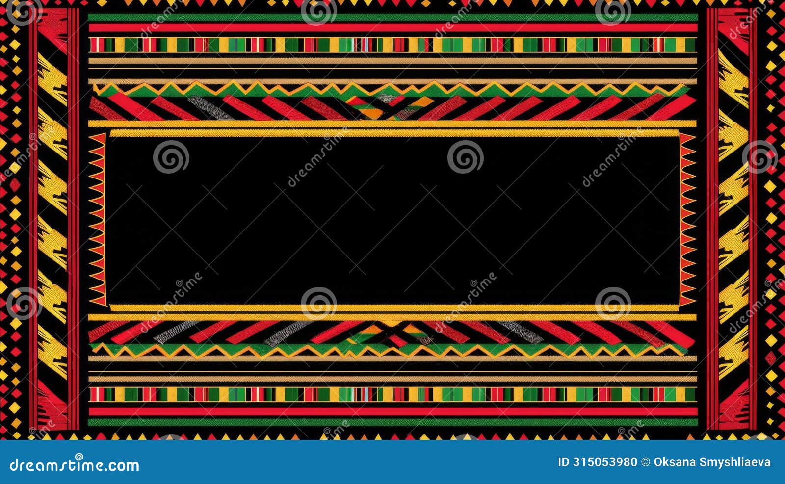 Vibrant Traditional African Pattern Frame on Black Background Stock ...