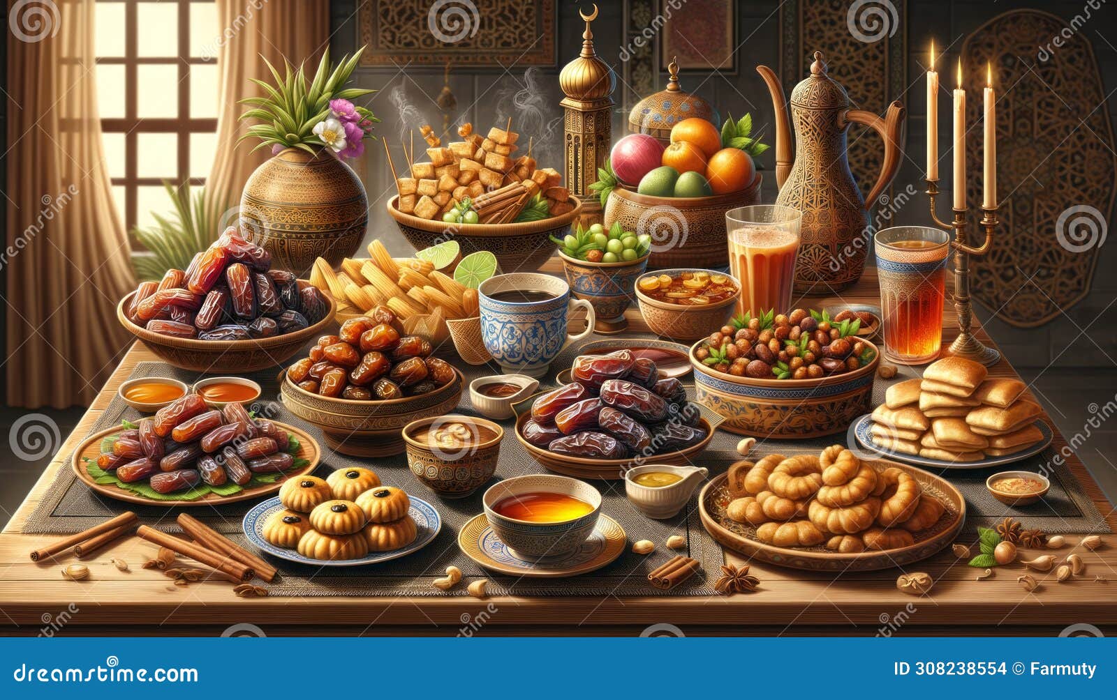 Ramadan Feast Arabic Food With White Frame, Ideal For Social Media ...