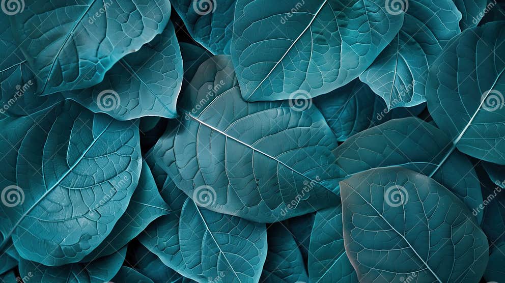 Vibrant Transformative Teal Color Leaf Background Stock Image - Image ...
