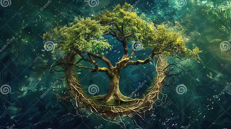 A Vibrant Tree with a Circular Root System, Symbolizing Life, Growth ...