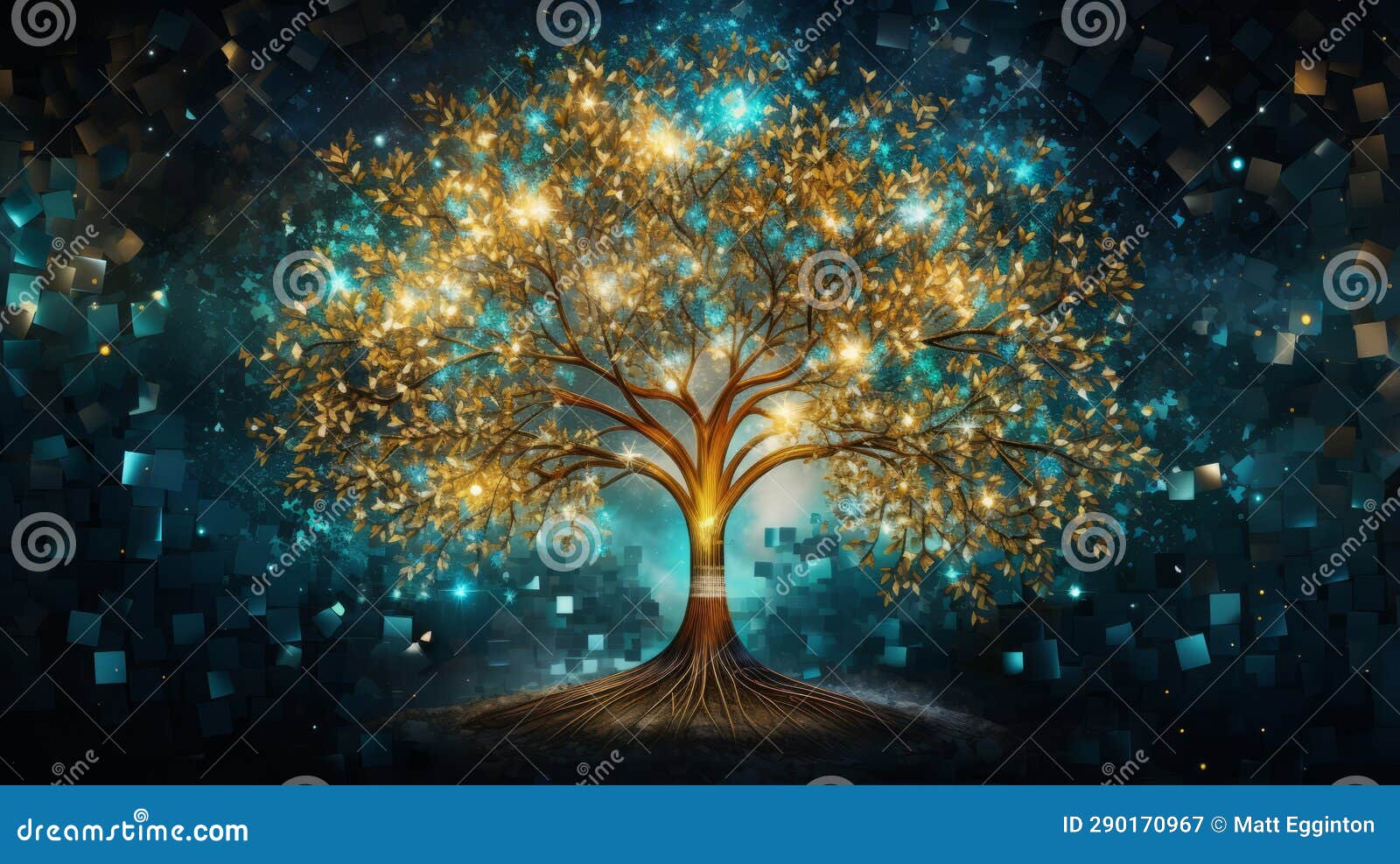 A Vibrant Tree Painting with Luminous Leaves Stock Illustration ...