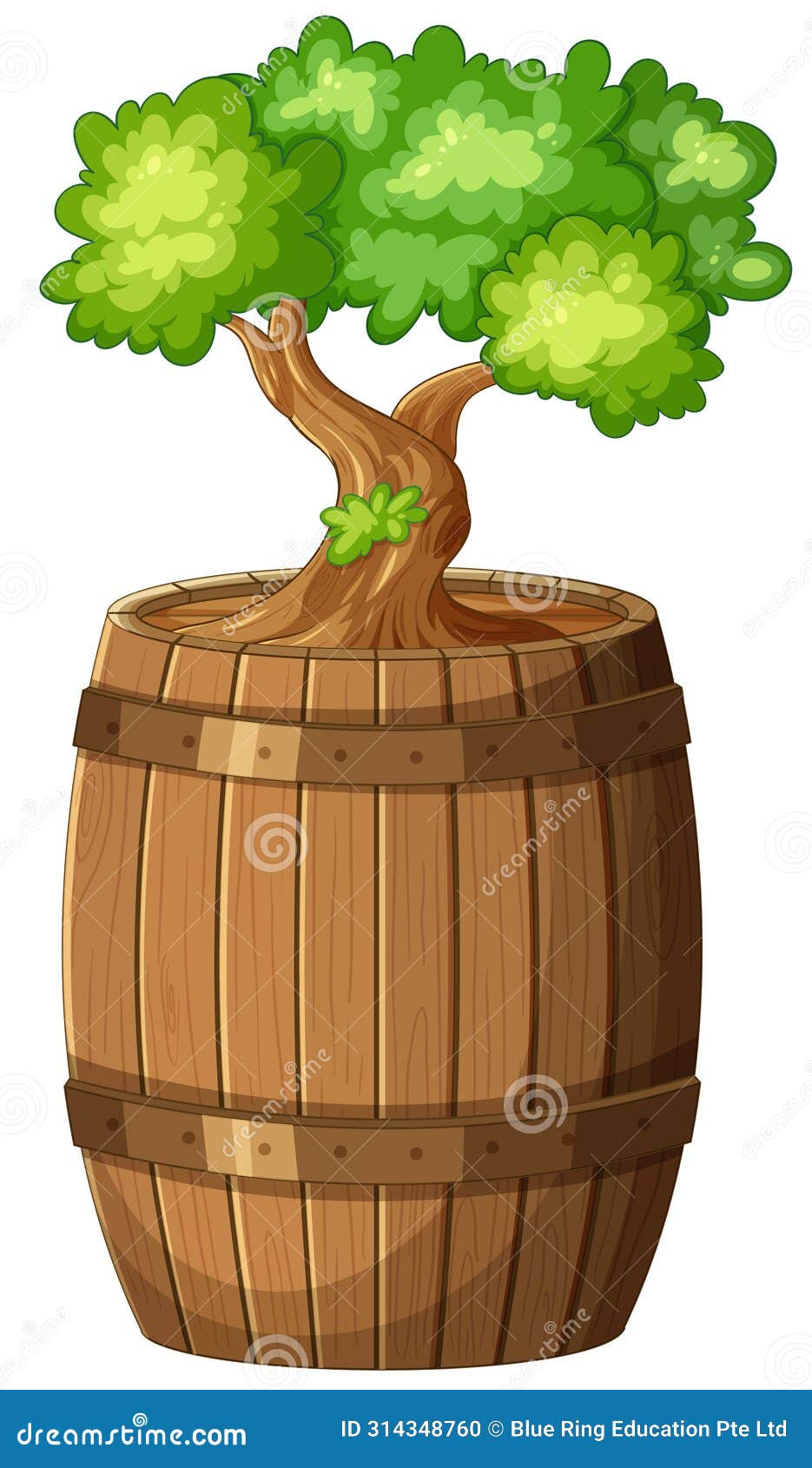 A Vibrant Tree Sprouting from a Barrel Stock Vector - Illustration of ...