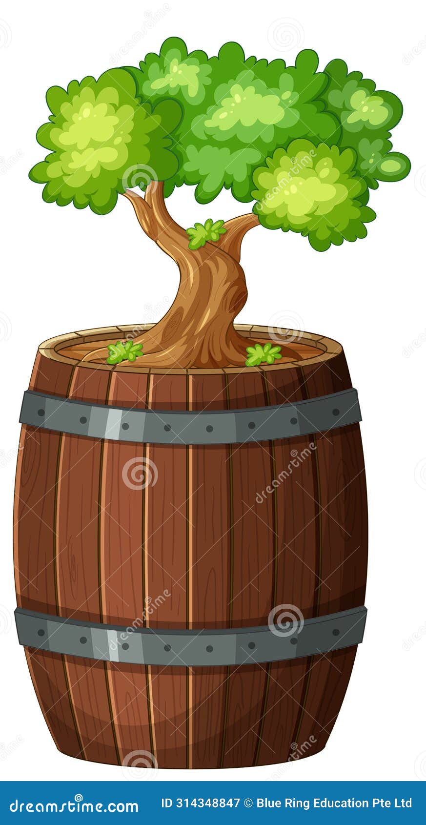 A Vibrant Tree Sprouting from a Barrel Stock Vector - Illustration of ...