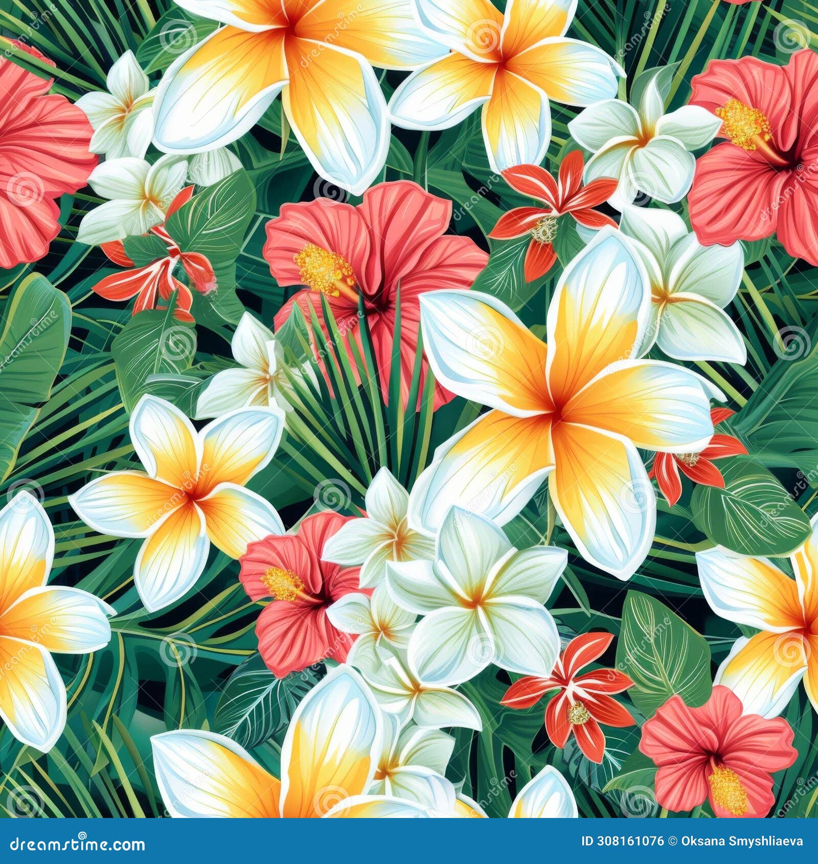 Vibrant Tropical Flower Pattern with Lush Greenery Stock Photo - Image ...