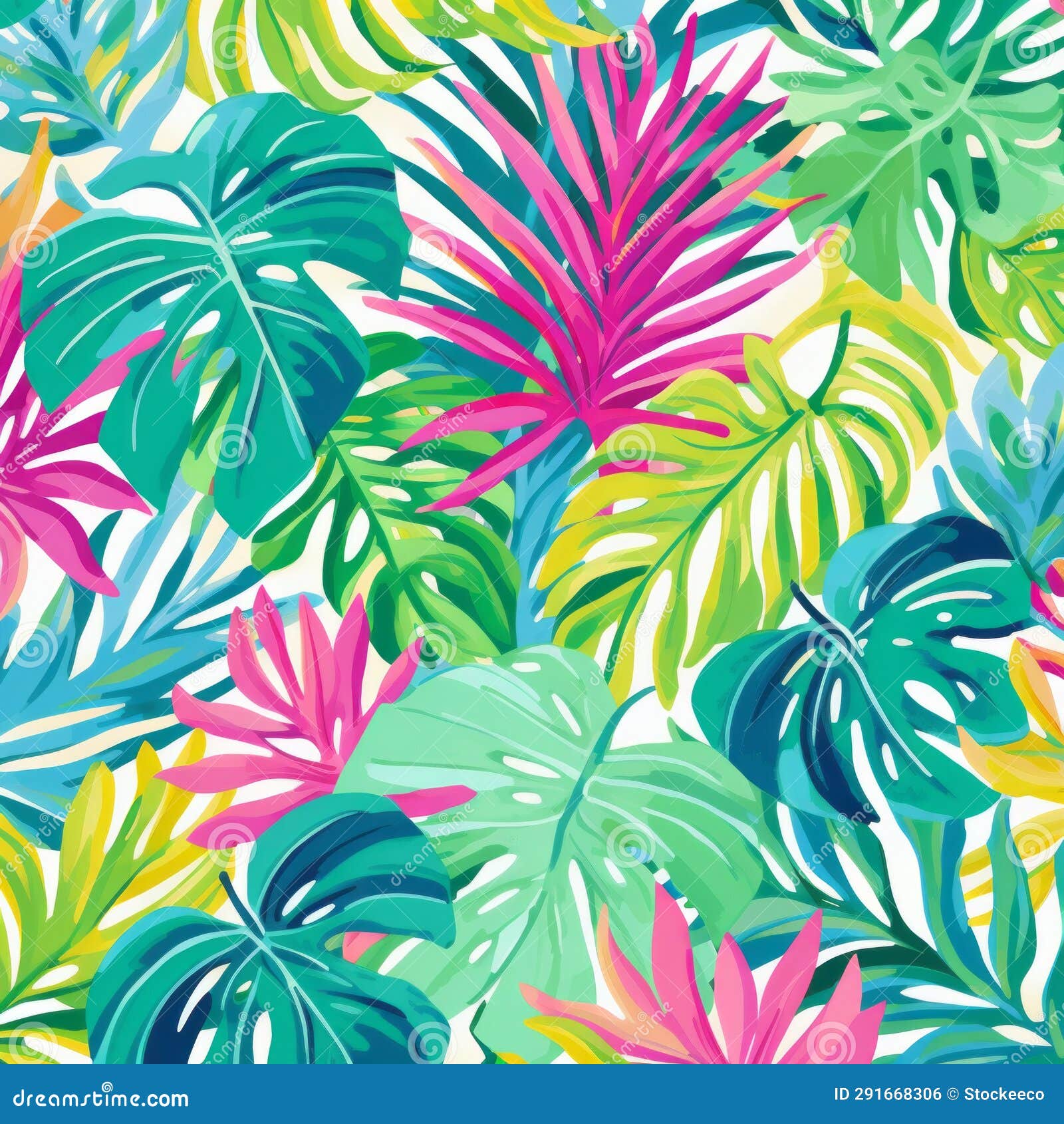 Vibrant Tropical Rainforest Pattern with Palm Leaves Stock Illustration ...