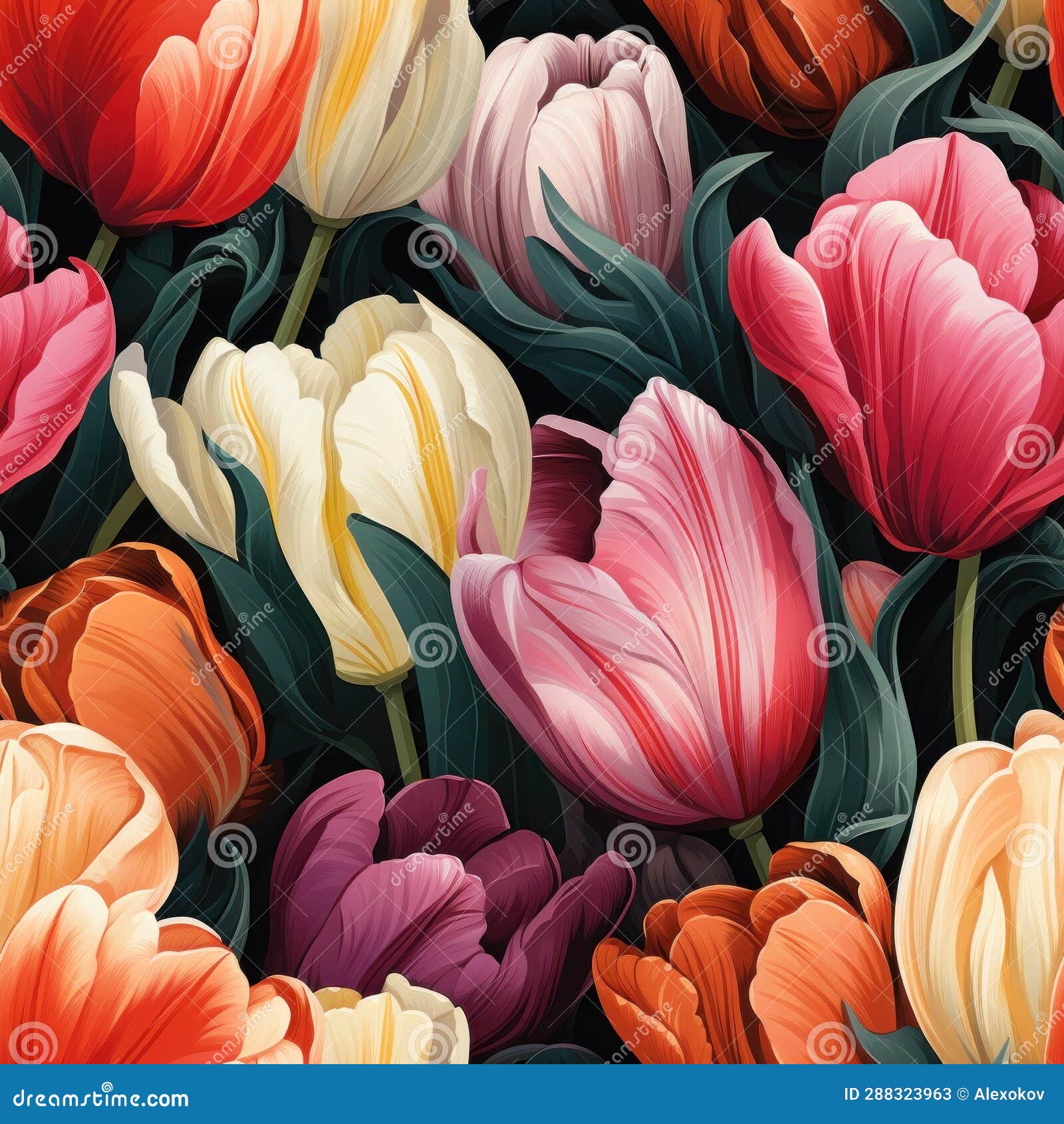 Vibrant Tulip Flower Pattern Tile AI Generated Stock Illustration ...