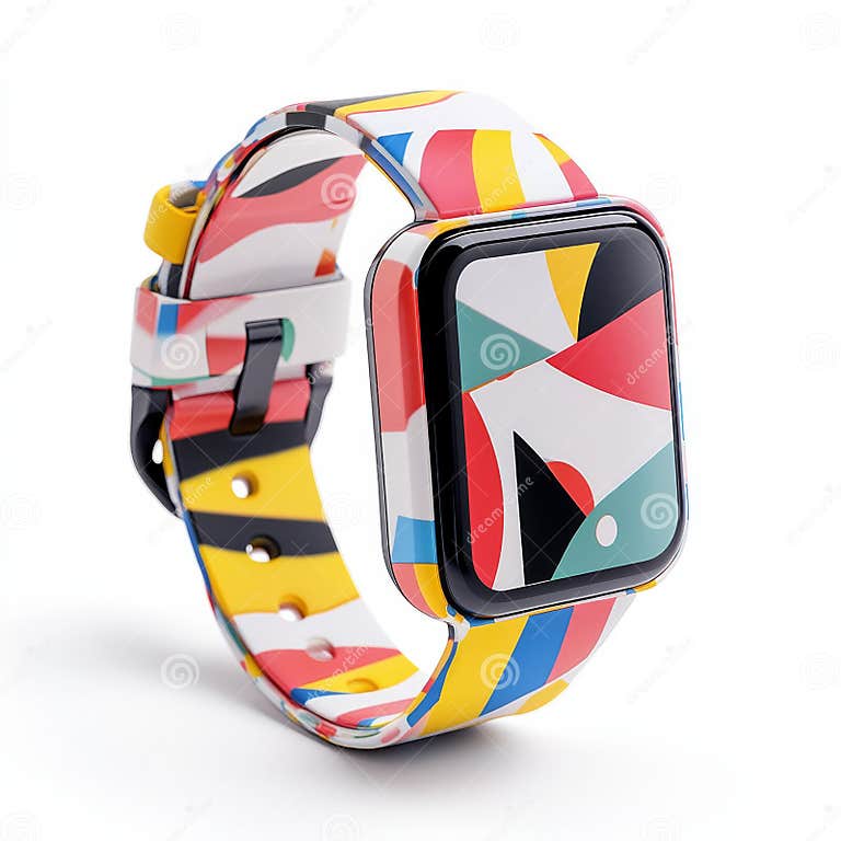 A Vibrant, Unique Smartwatch Featuring a Bright Geometric Design on the ...
