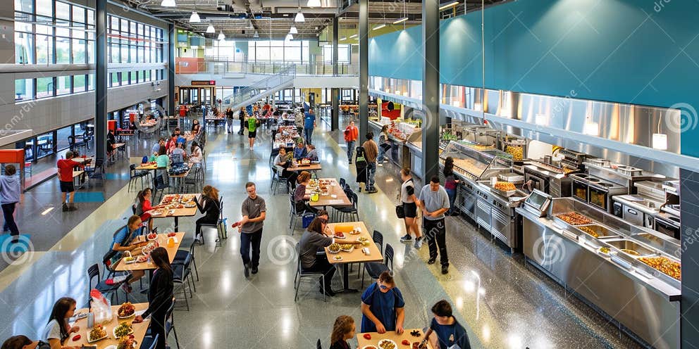 Vibrant University Cafeteria Featuring an Array of Diverse Food ...