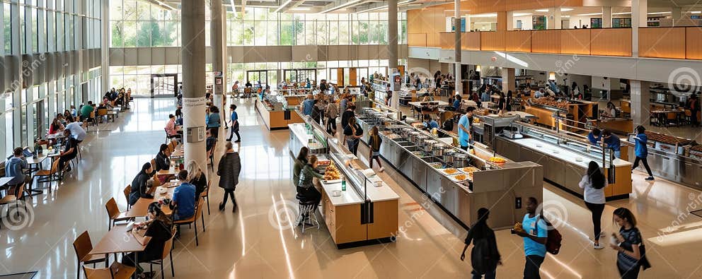 Vibrant University Cafeteria Featuring an Array of Diverse Food ...