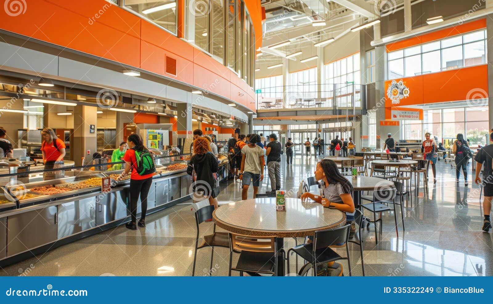 Vibrant University Cafeteria Featuring an Array of Diverse Food ...