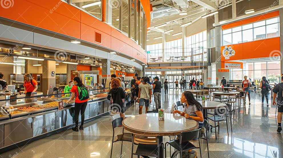 Vibrant University Cafeteria Featuring an Array of Diverse Food ...