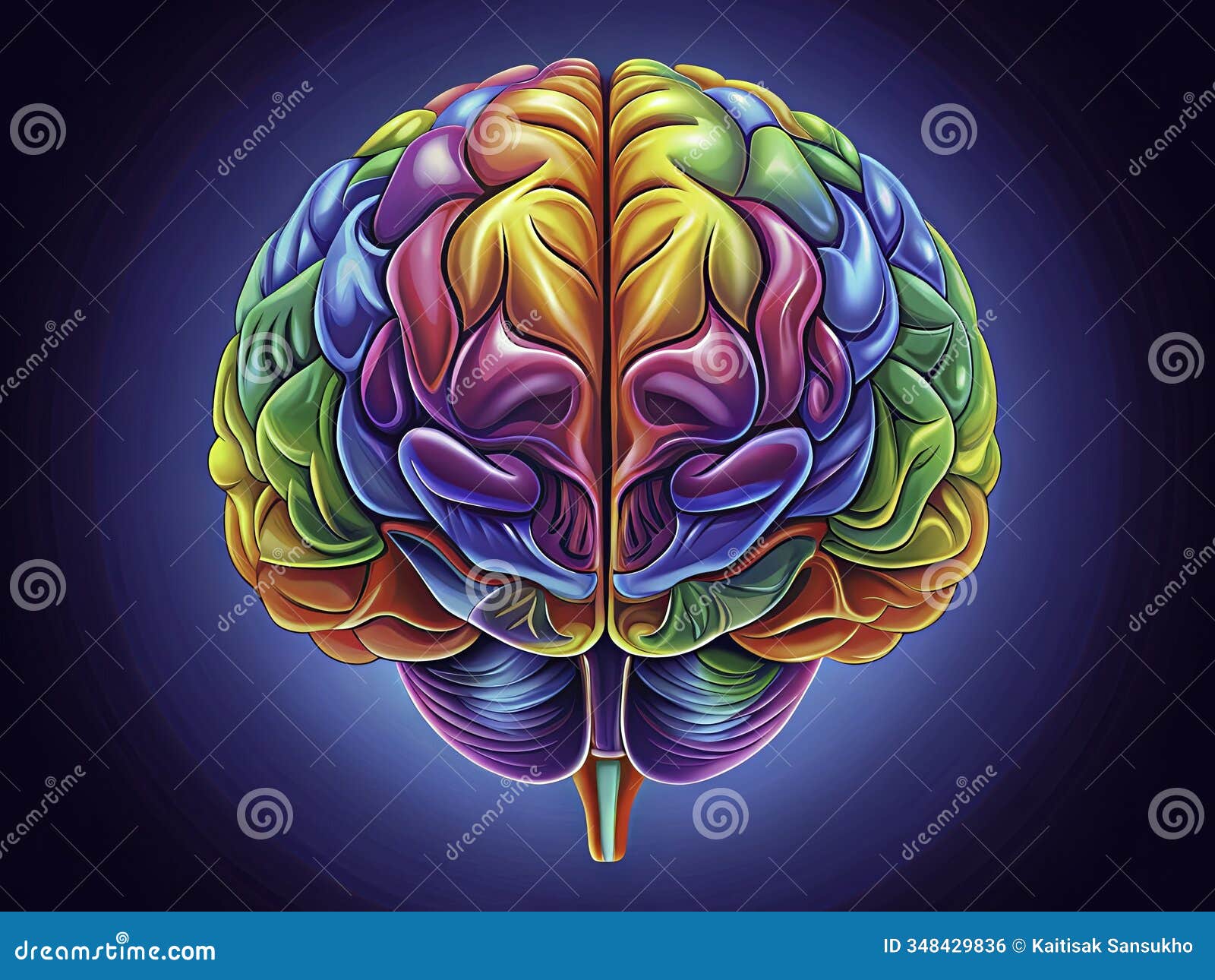 A Colorful and Detailed Vector Illustration of the Human Brain: Front ...