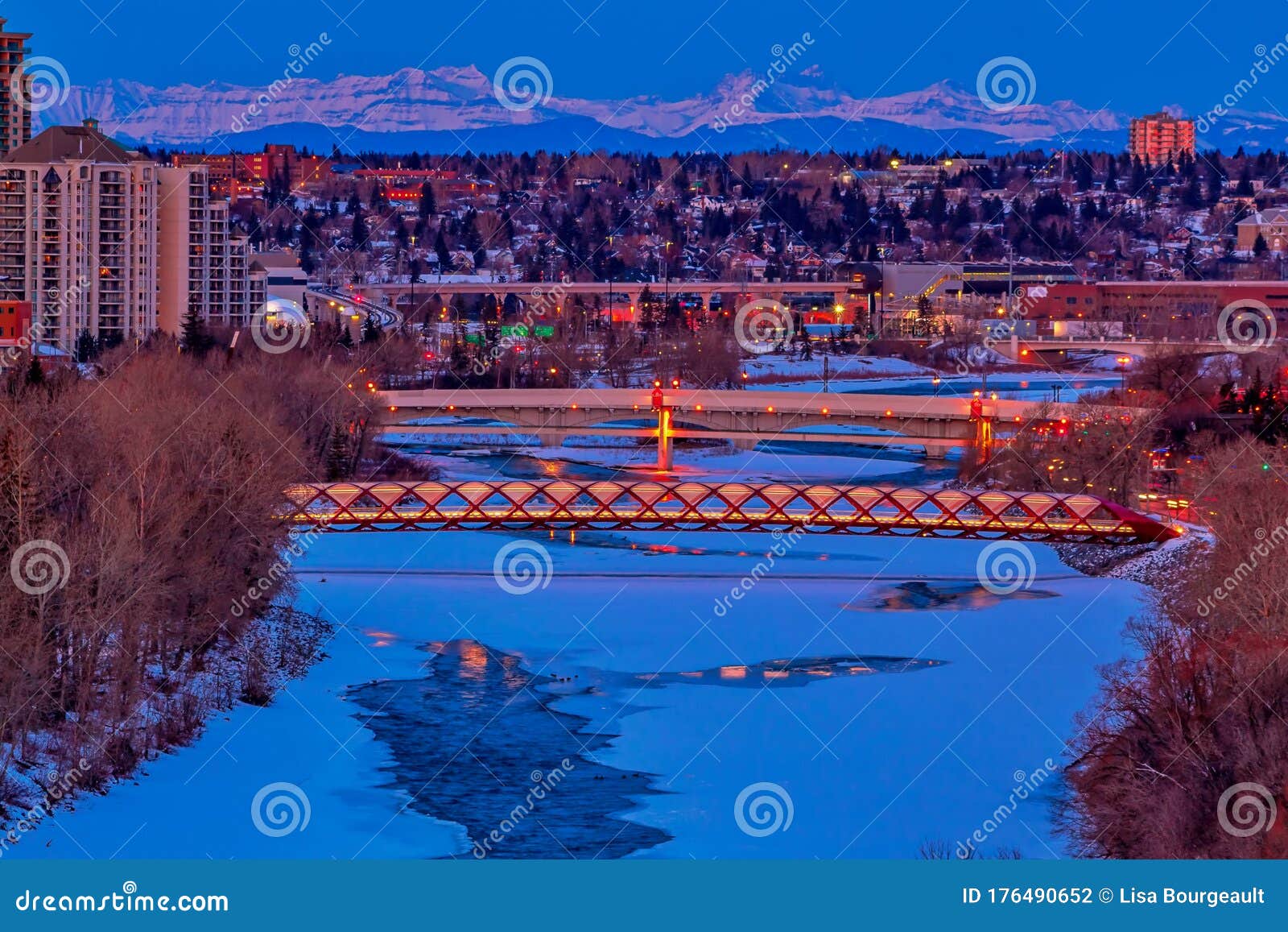 Peace Bridge Glowing at Night by Downtown Calgary Editorial Photography ...