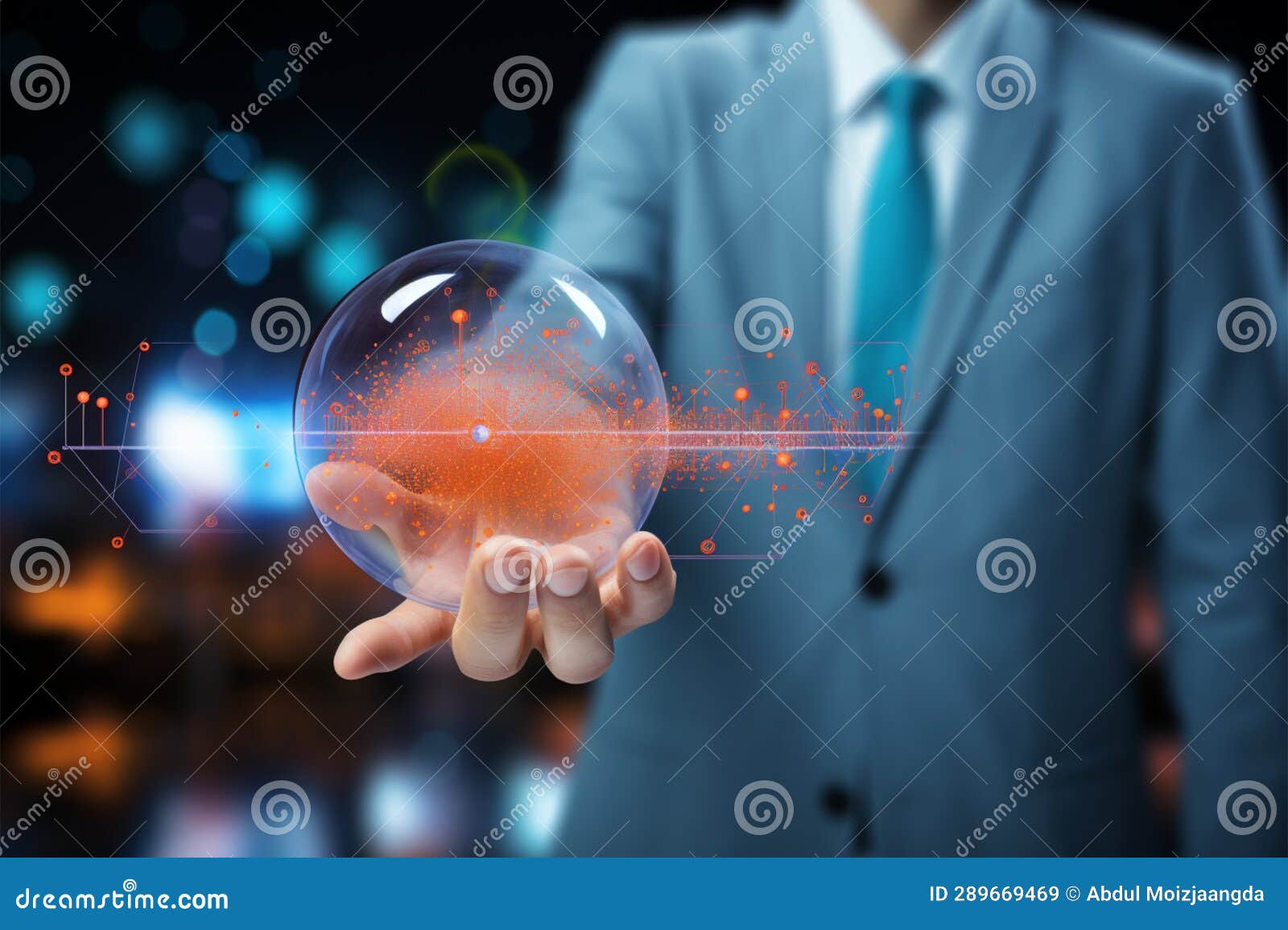 Vibrant Virtual Atom Model Held Close by a Man Expertly Stock Illustration - Illustration of ...