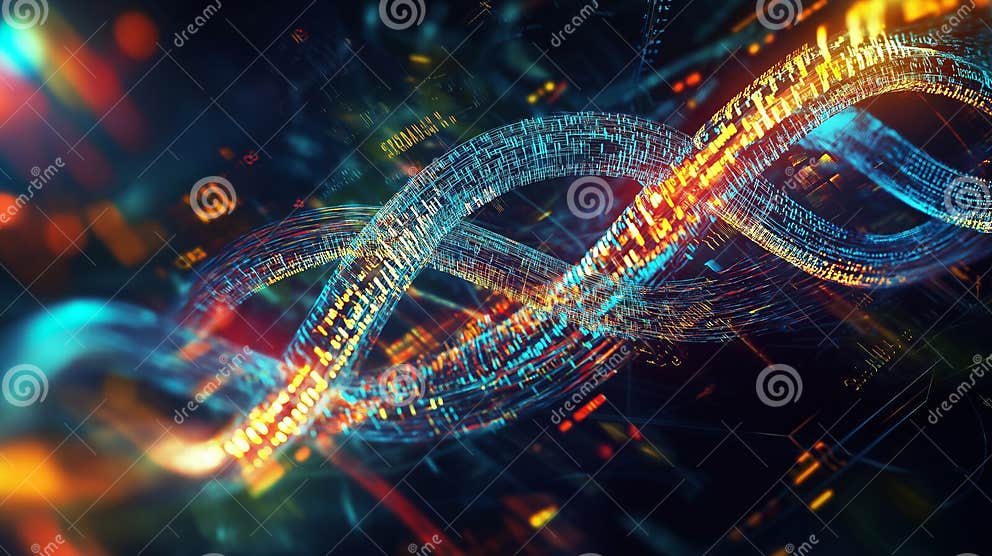 Vibrant Visualization of DNA Double Helix and Binary Code Illustrating ...