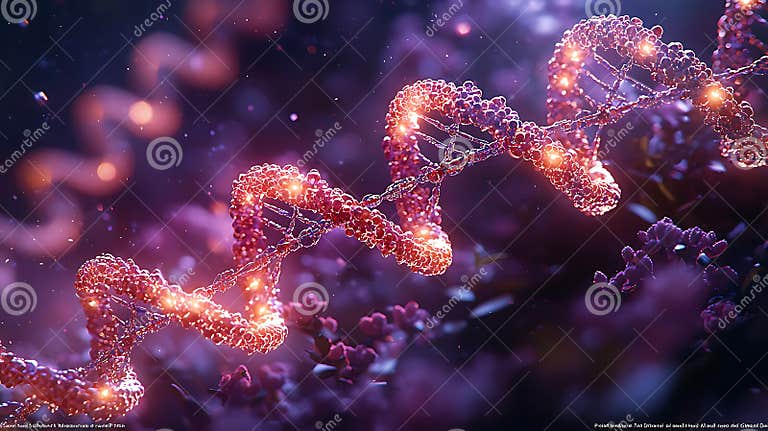 Vibrant Visualization of DNA Strands Intertwined with Glowing Elements ...