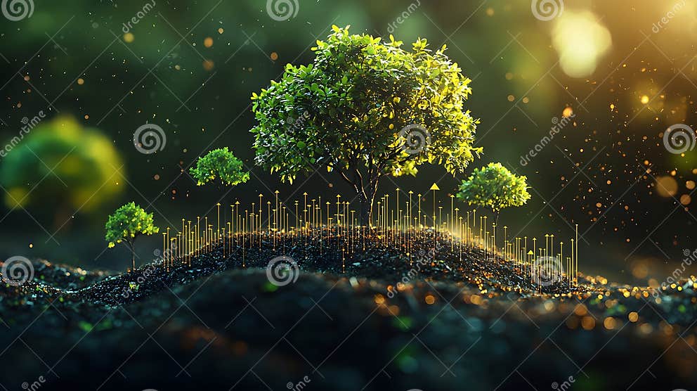 Vibrant Visualization of Growth: Trees and Rising Indicators Symbolize ...