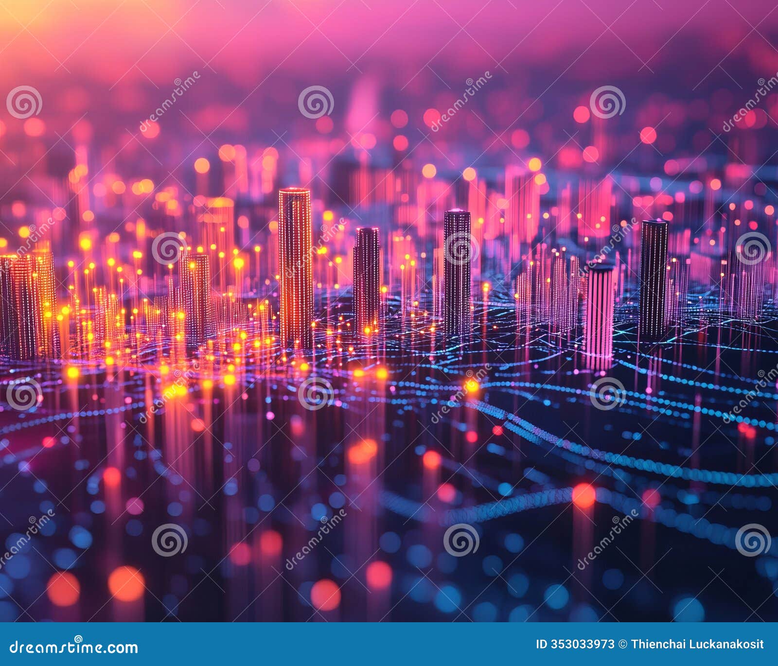 Vibrant Visualization of Smart City with Glowing Data Connections Stock Illustration ...