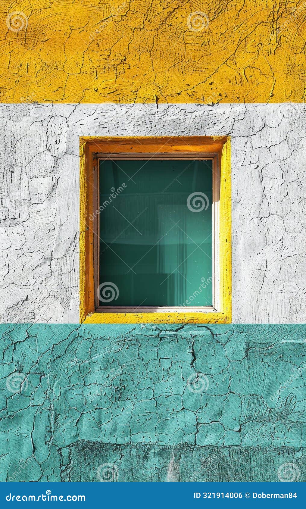 Bright Colored Wall with Window Featuring Yellow, White, and Teal Paint ...