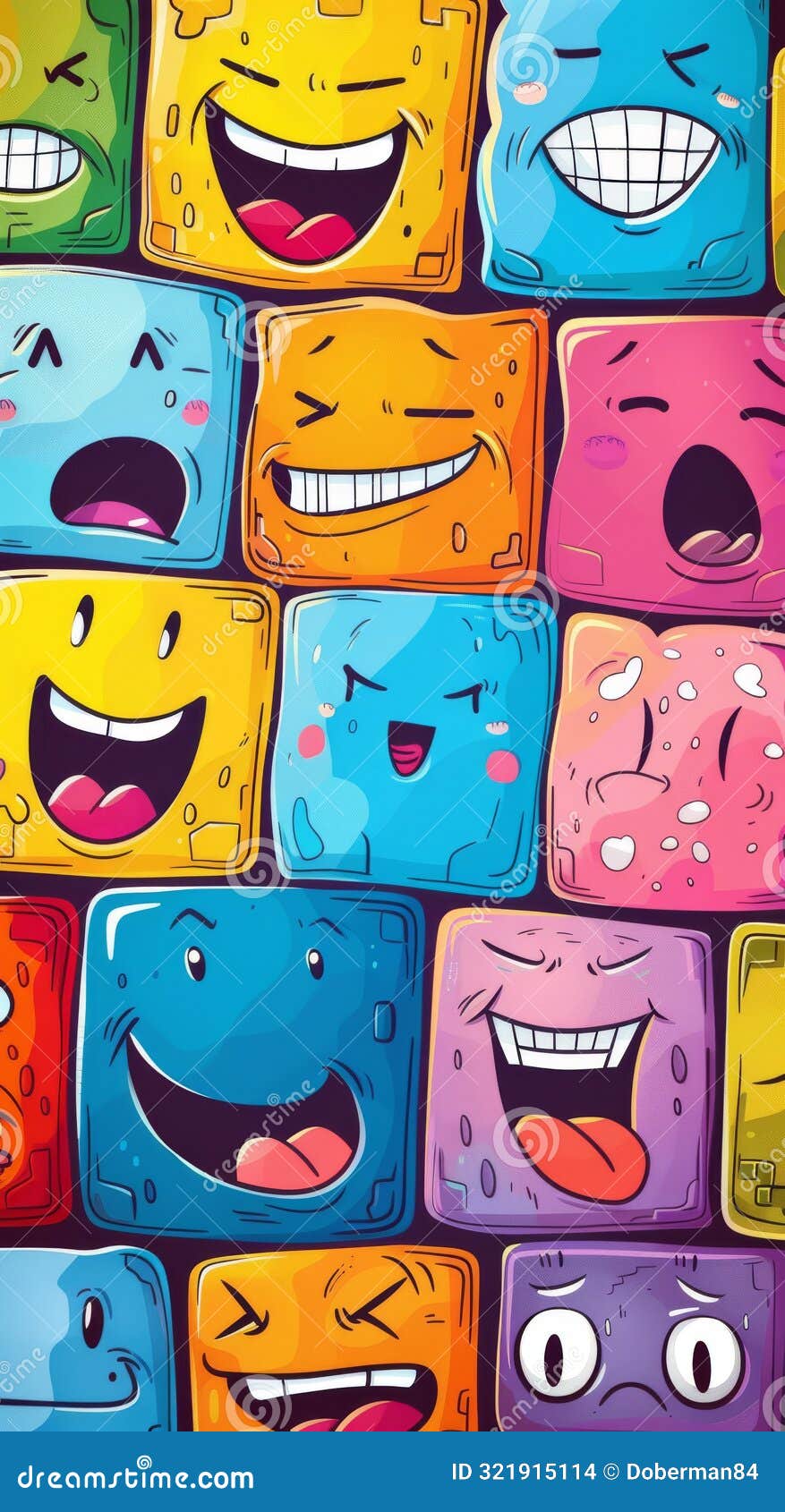 Colorful Comic Book Style Wallpaper with Various Expressive Cartoon ...
