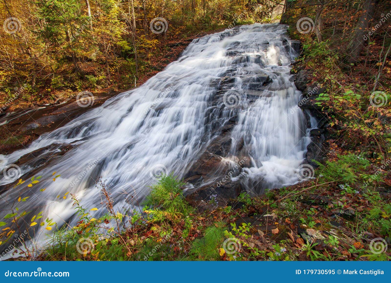 Vibrant Waterfall in New England with Fall Foliage Stock Image - Image ...