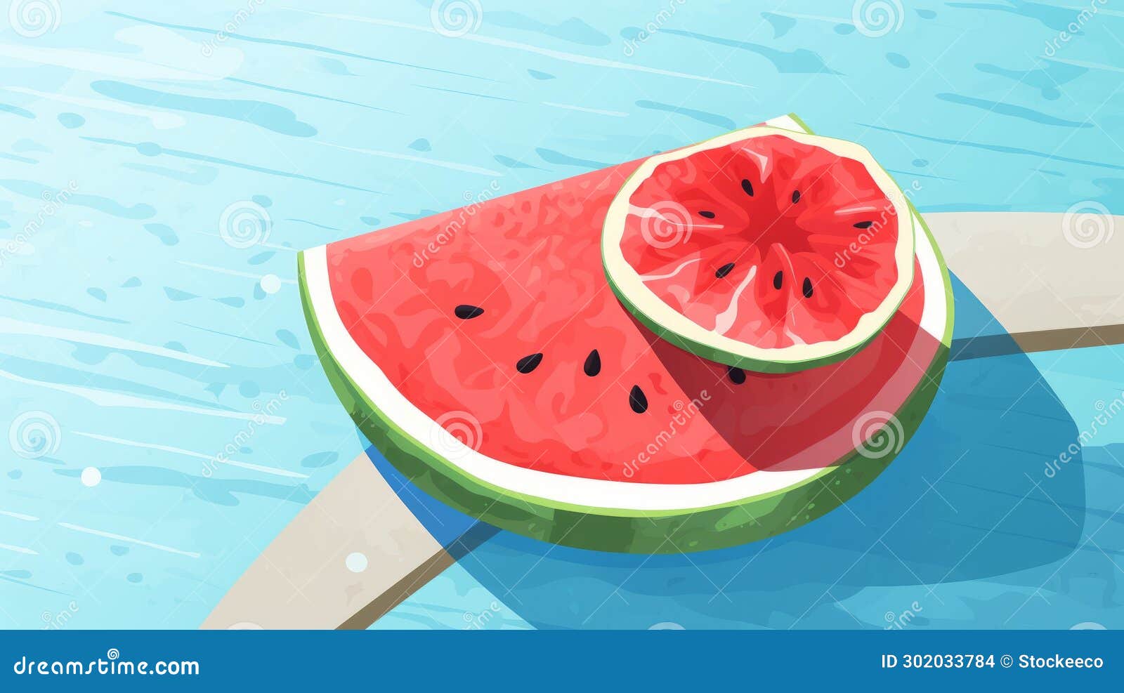 Vibrant Watermelon Slice Floating in Refreshing Blue Water Stock ...