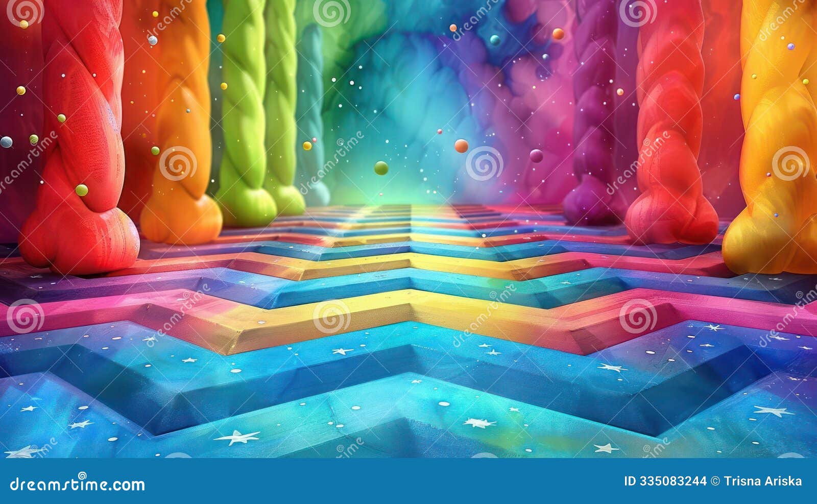 A Row Of Colorful Pillars In A Hallway With Sunlight Shining Through ...