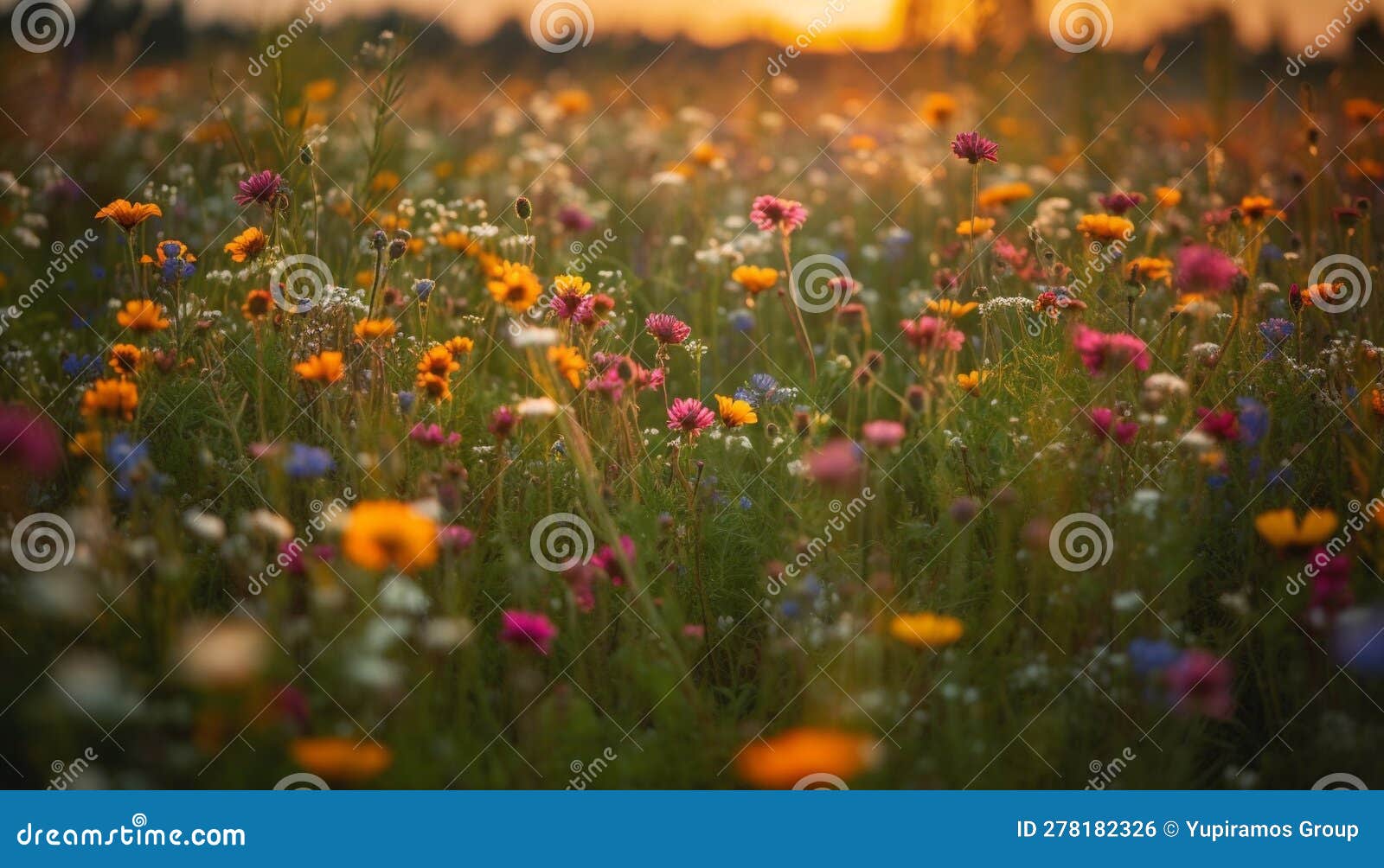 Vibrant Wildflowers Bloom in Tranquil Meadow Sunrise Generated by AI ...