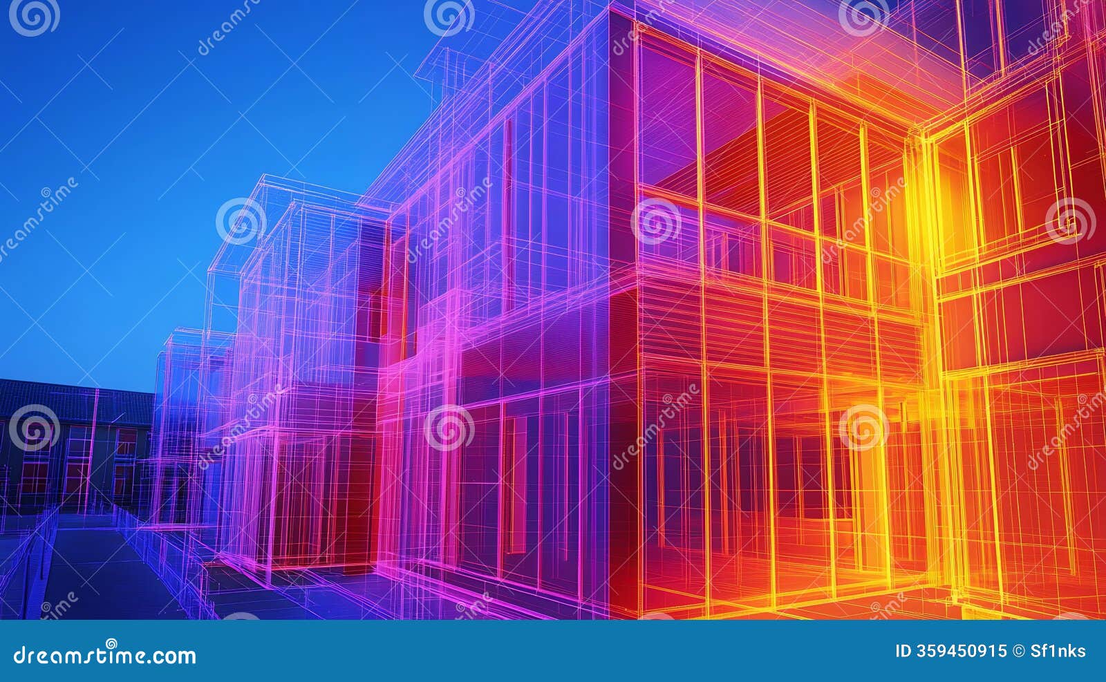 Vibrant Wireframe Rendering of a Modern Building Design, Showcasing ...