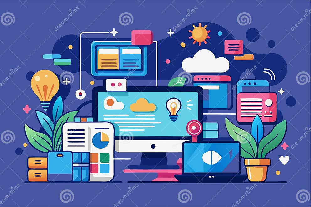 A Vibrant Workspace Features Customizable Illustrations Designed for User Interface and User ...