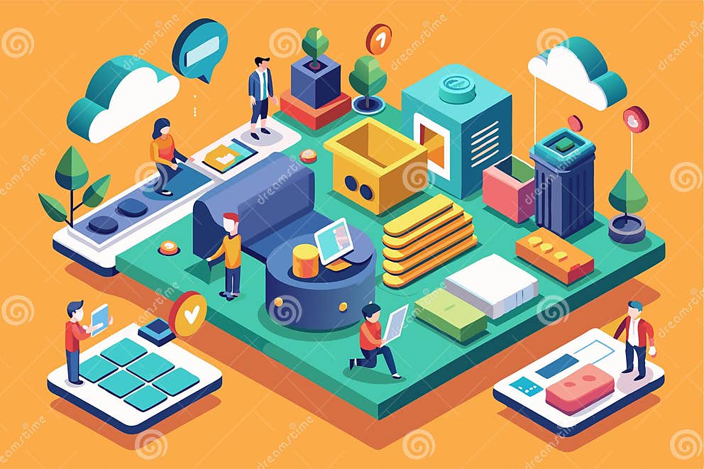 A Vibrant Workspace Showcases People Using Tech and Tools, Highlighting ...