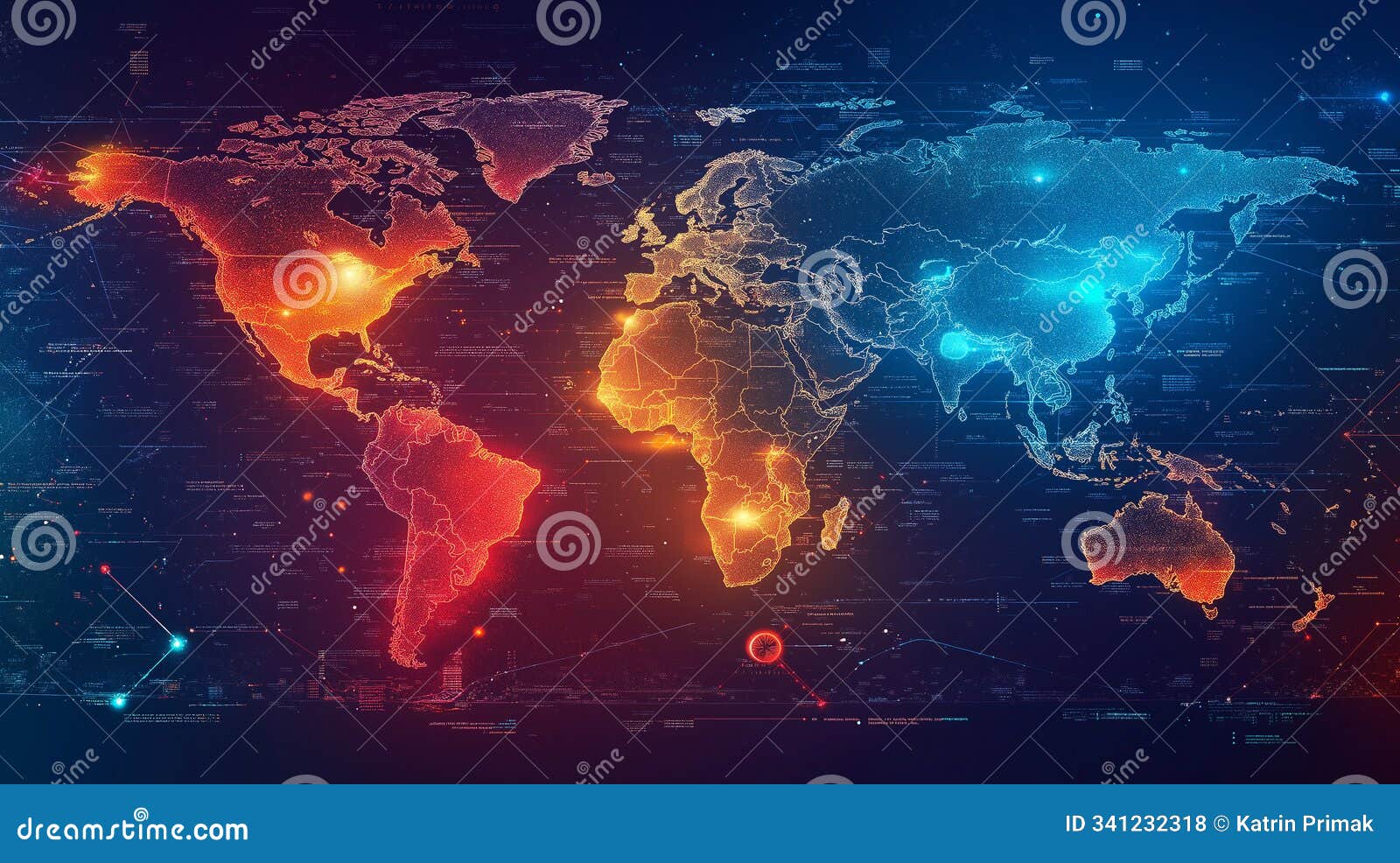 Vibrant World Map Illustration in Multiple Colors on a Dark Background ...