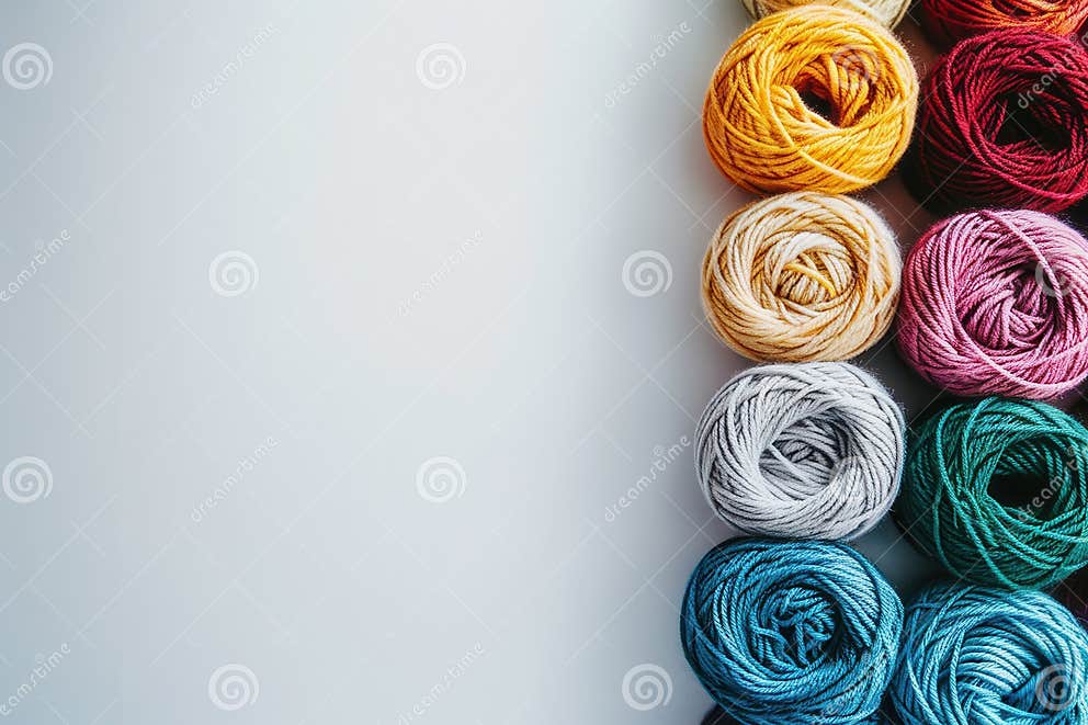 Vibrant Yarn Rolls Neatly Arranged in a Grid on a White Background ...