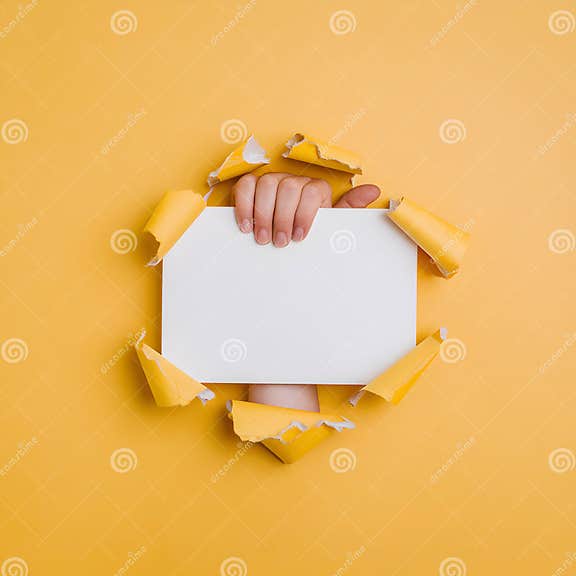 A Vibrant Yellow Background with a Hand Breaking through, Holding a ...