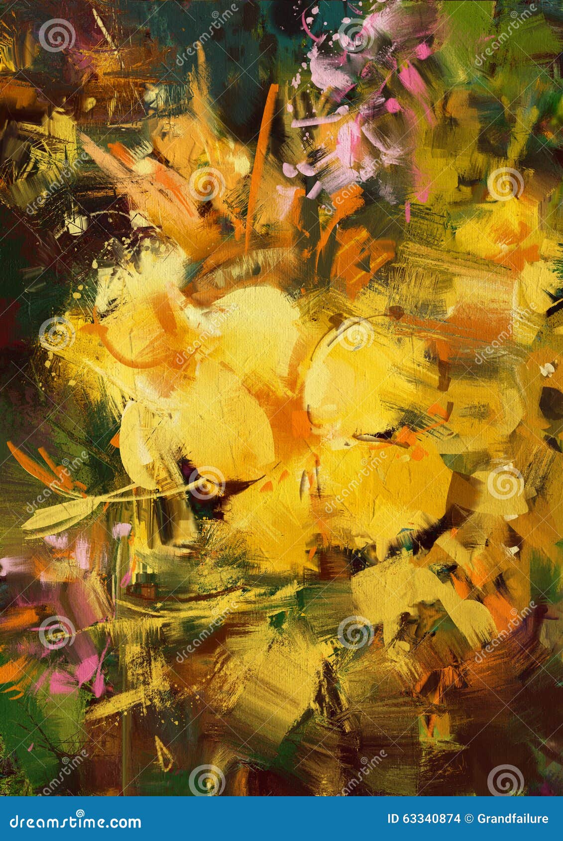 Vibrant yellow flowers stock illustration. Illustration of acrylic ...