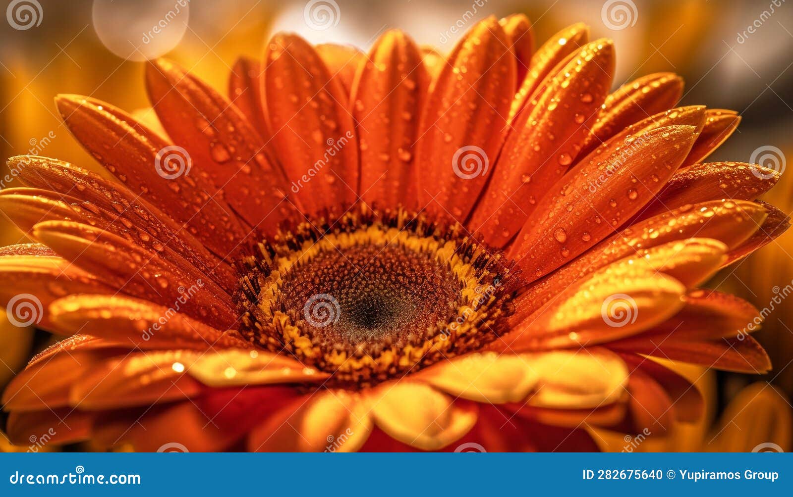 Vibrant Yellow Gerbera Daisy, Dew Drop Reflects Beauty in Nature ...
