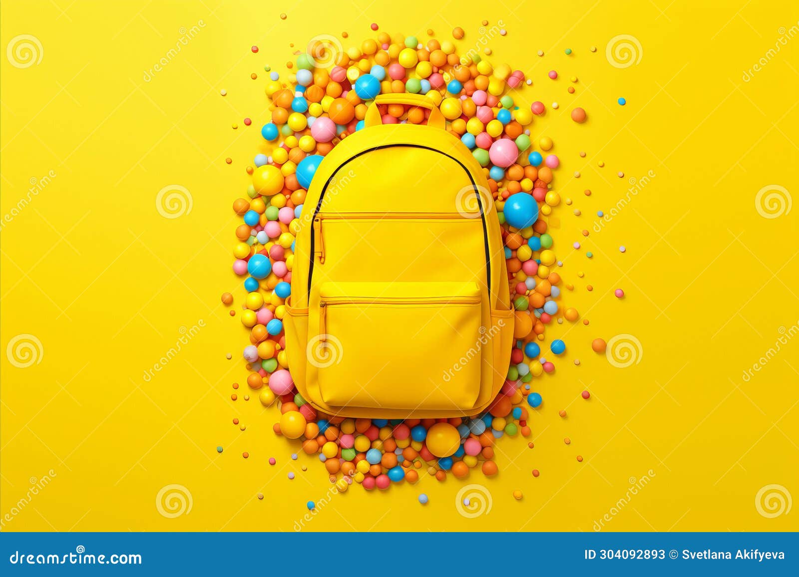 Vibrant Yellow School Backpack for Students, Top View on Solid Yellow ...