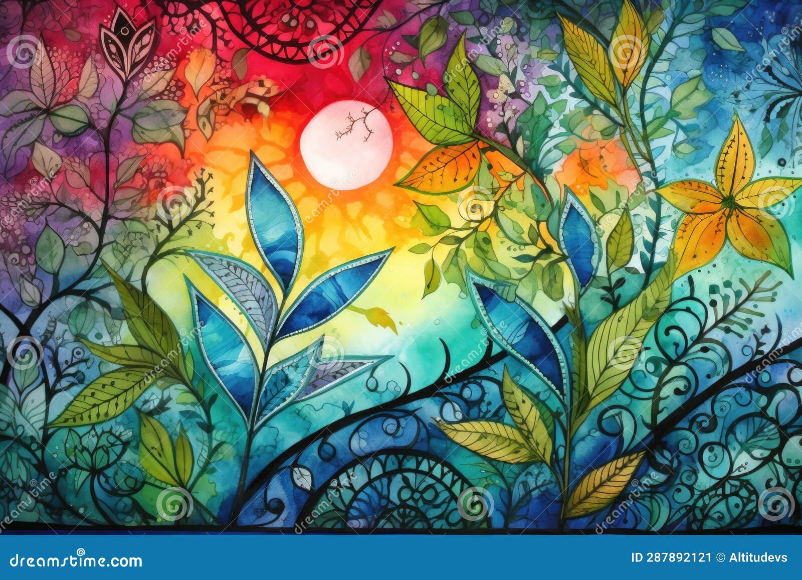 Vibrant Zentangle Creation Using Watercolor Techniques Stock Image ...