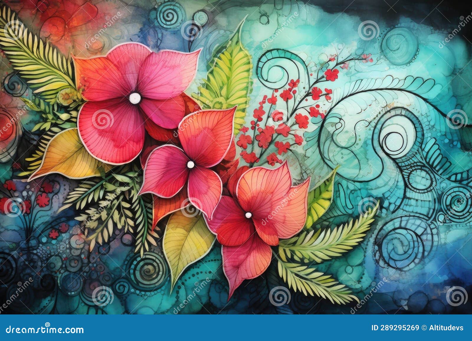 Vibrant Zentangle Creation Using Watercolor Techniques Stock Image ...