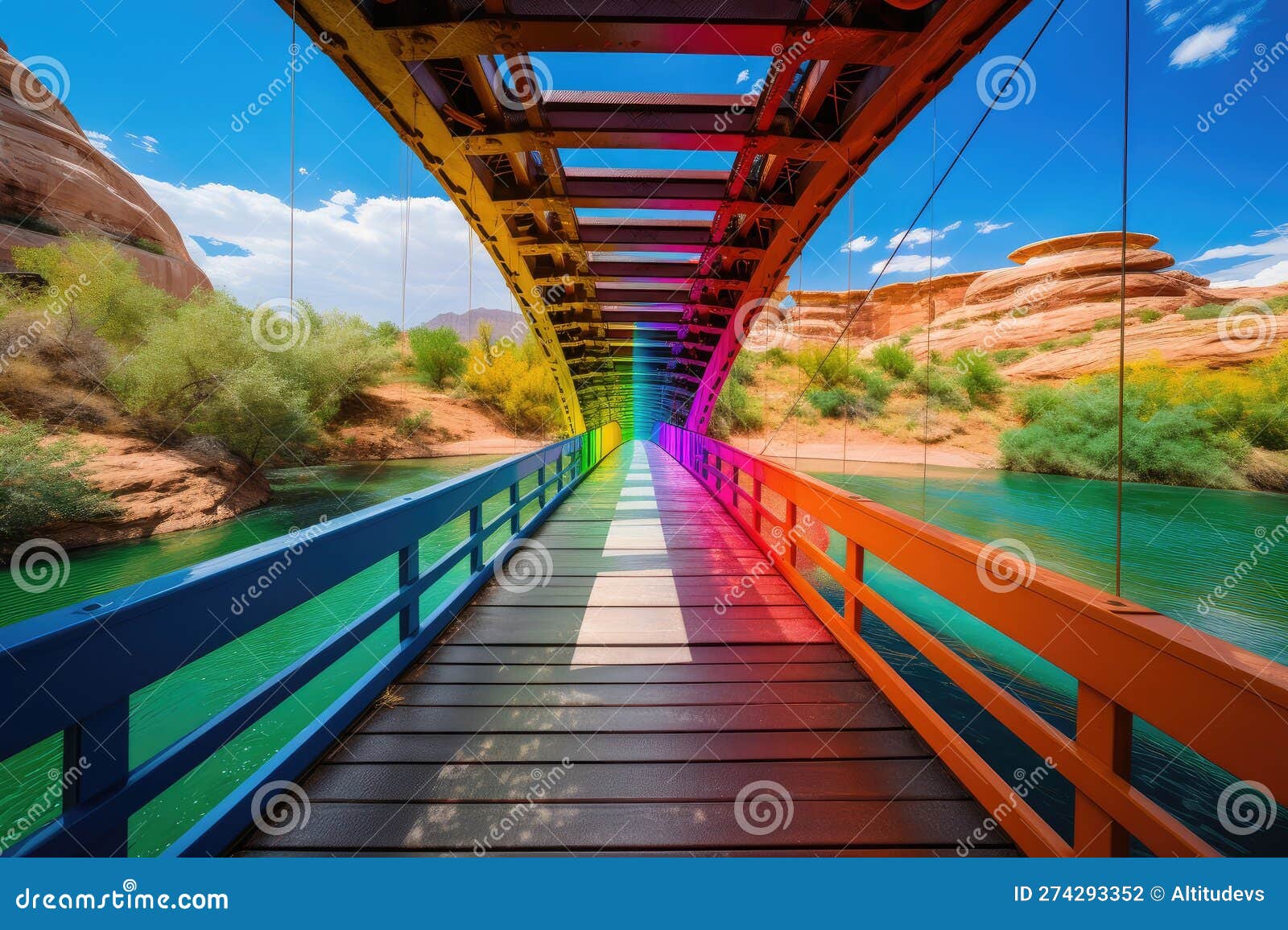 Vibrantly Colored Rainbow Bridge Connecting Two Distant Lands Stock ...