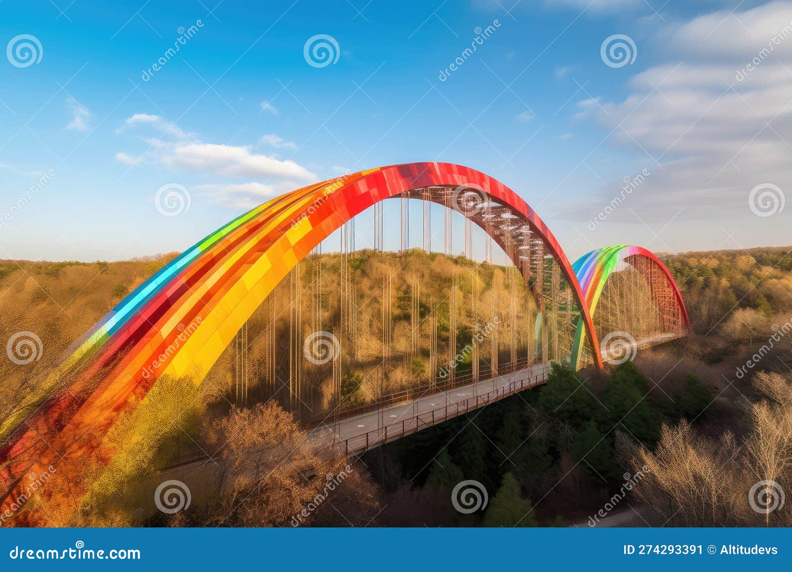 Vibrantly Colored Rainbow Bridge Connecting Two Distant Lands Stock ...