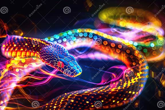 Vibrantly Colored Snake Illustration with Psychedelic Patterns and Neon ...