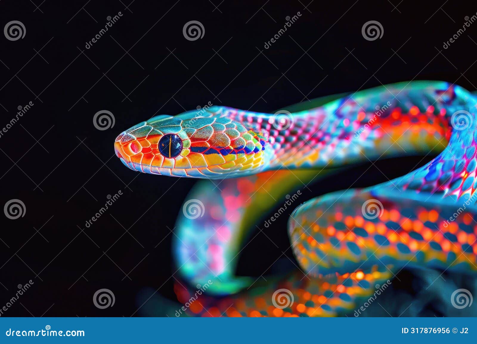 Vibrantly Colored Snake Illustration with Psychedelic Patterns and Neon ...