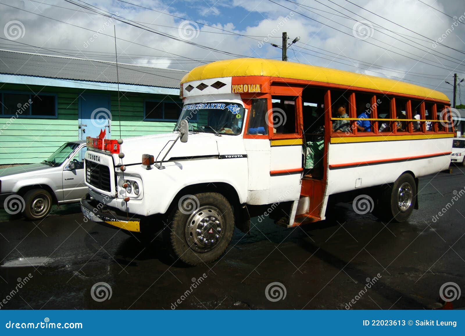Vibrantly Painted Bus in Samoa Editorial Stock Photo - Image of panning ...