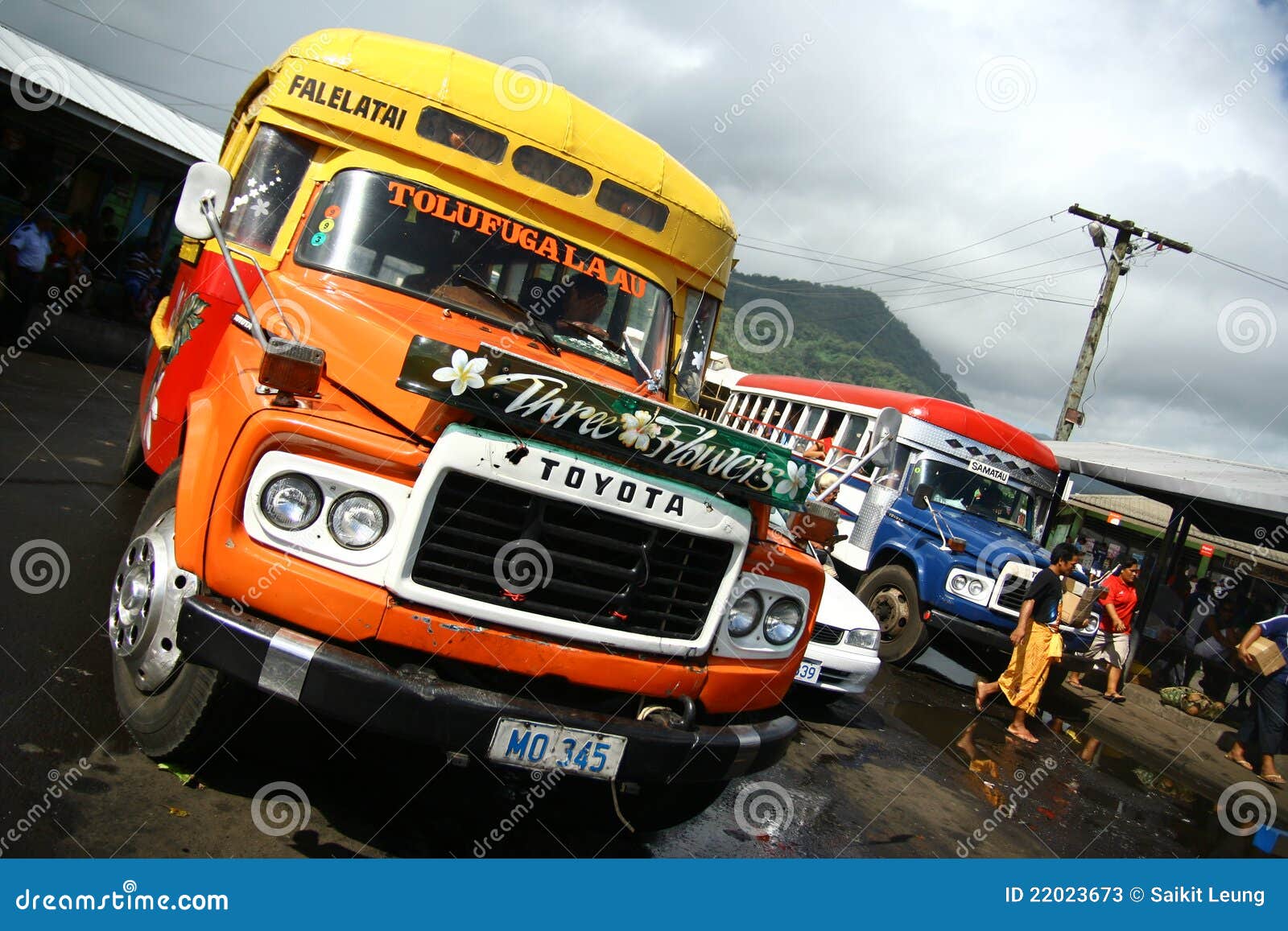 Vibrantly Painted Bus in Samoa Editorial Stock Photo - Image of ...