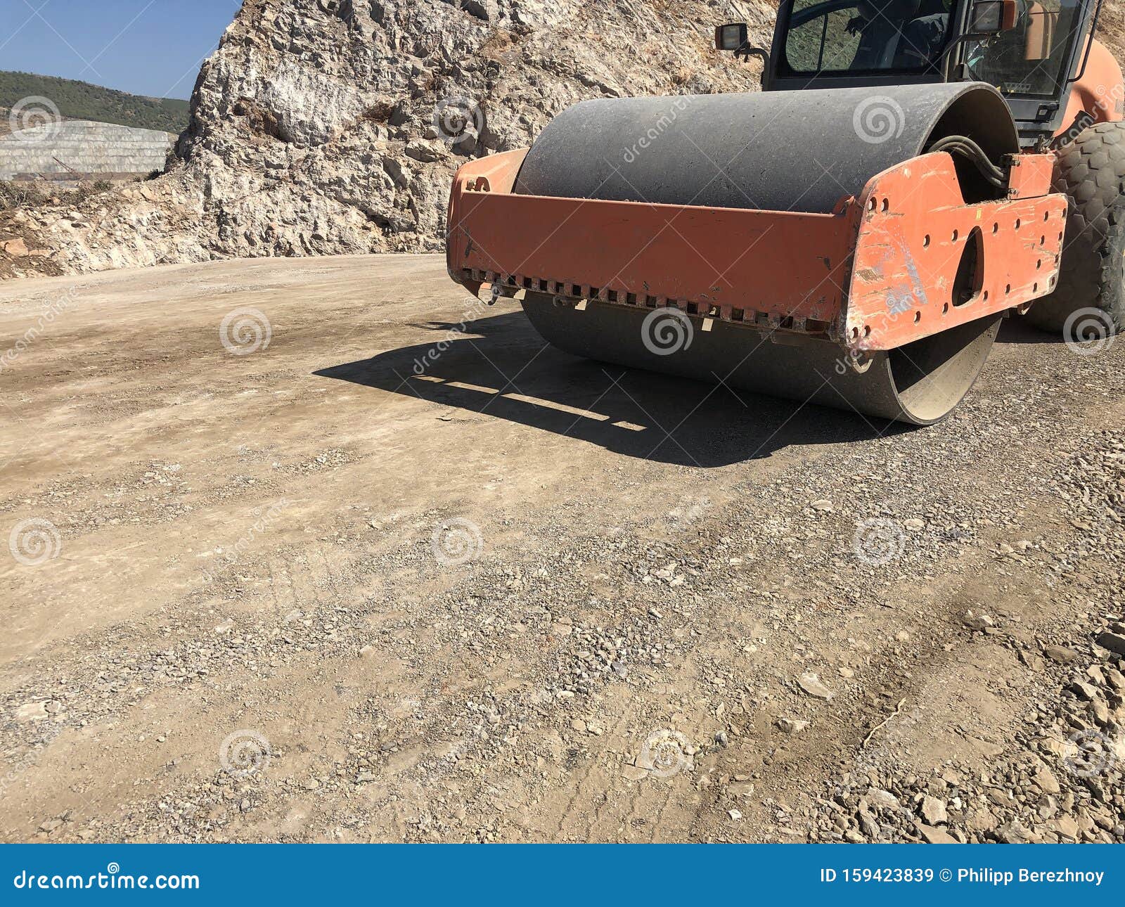 Vibrating Roller Compresses the Soil of a Road Surface during Road ...