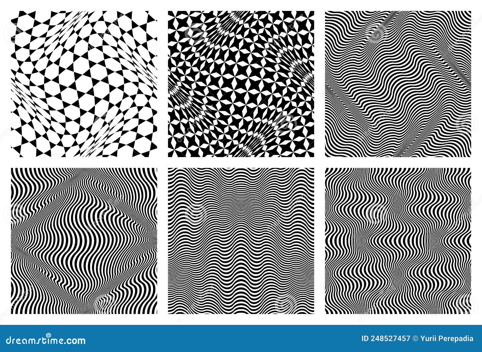 Vibrating Seamless Patterns Set. Optical Art Black and White Fabric ...