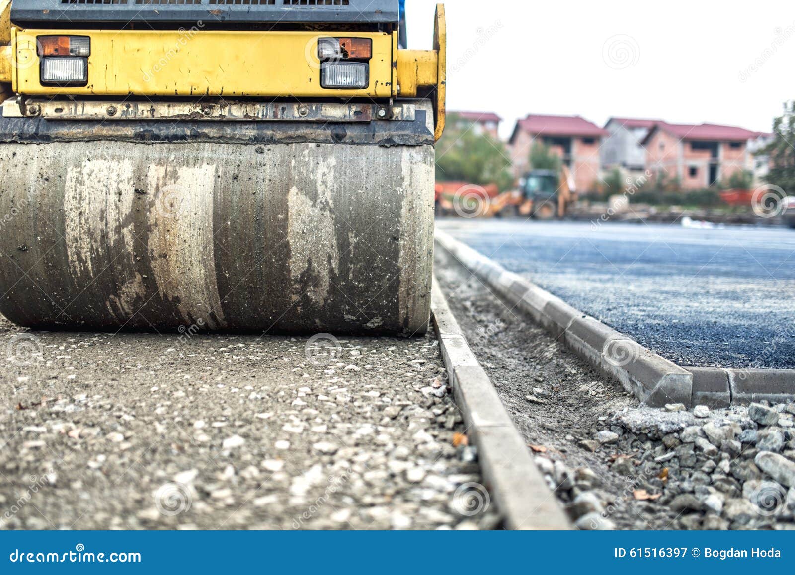 Vibration Roller Compactor at Road Construction and Reparing Asphalt ...