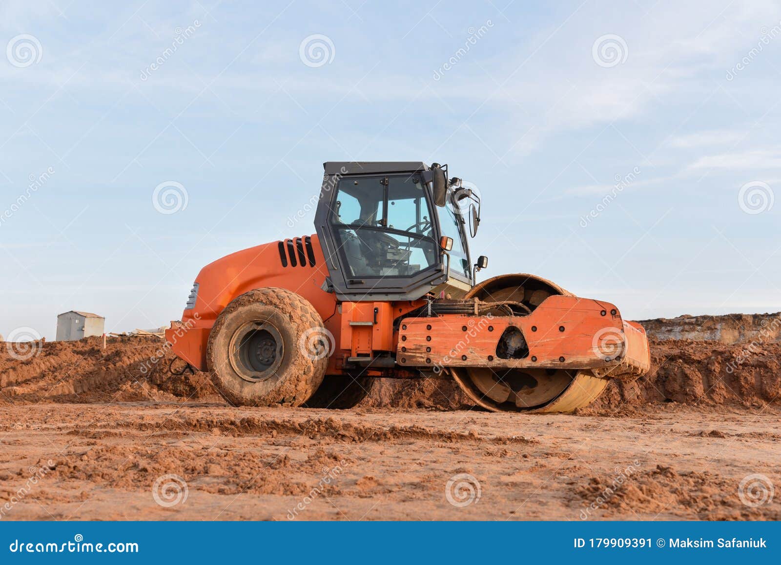 Vibration Single-cylinder Road Roller Leveling the Ground for the ...